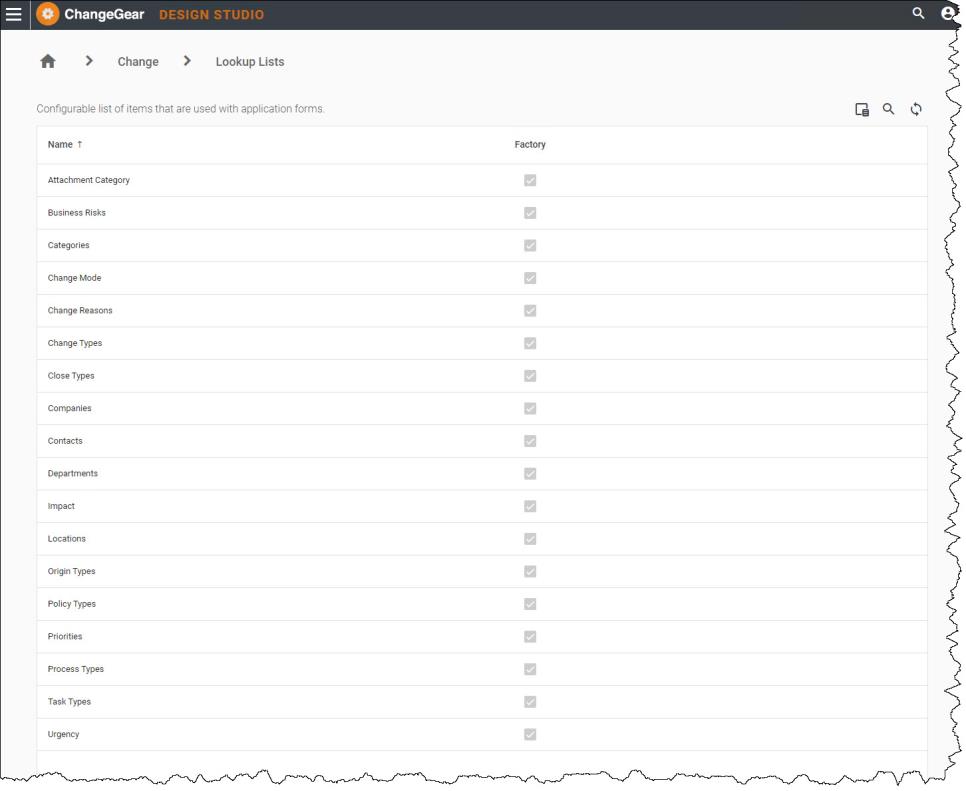Change Management Lookup Lists